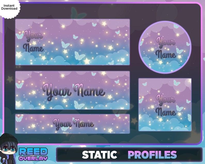 Cute Pastel V-tuber Stream Overlay Package star Wings Butterfly Rainbow ...