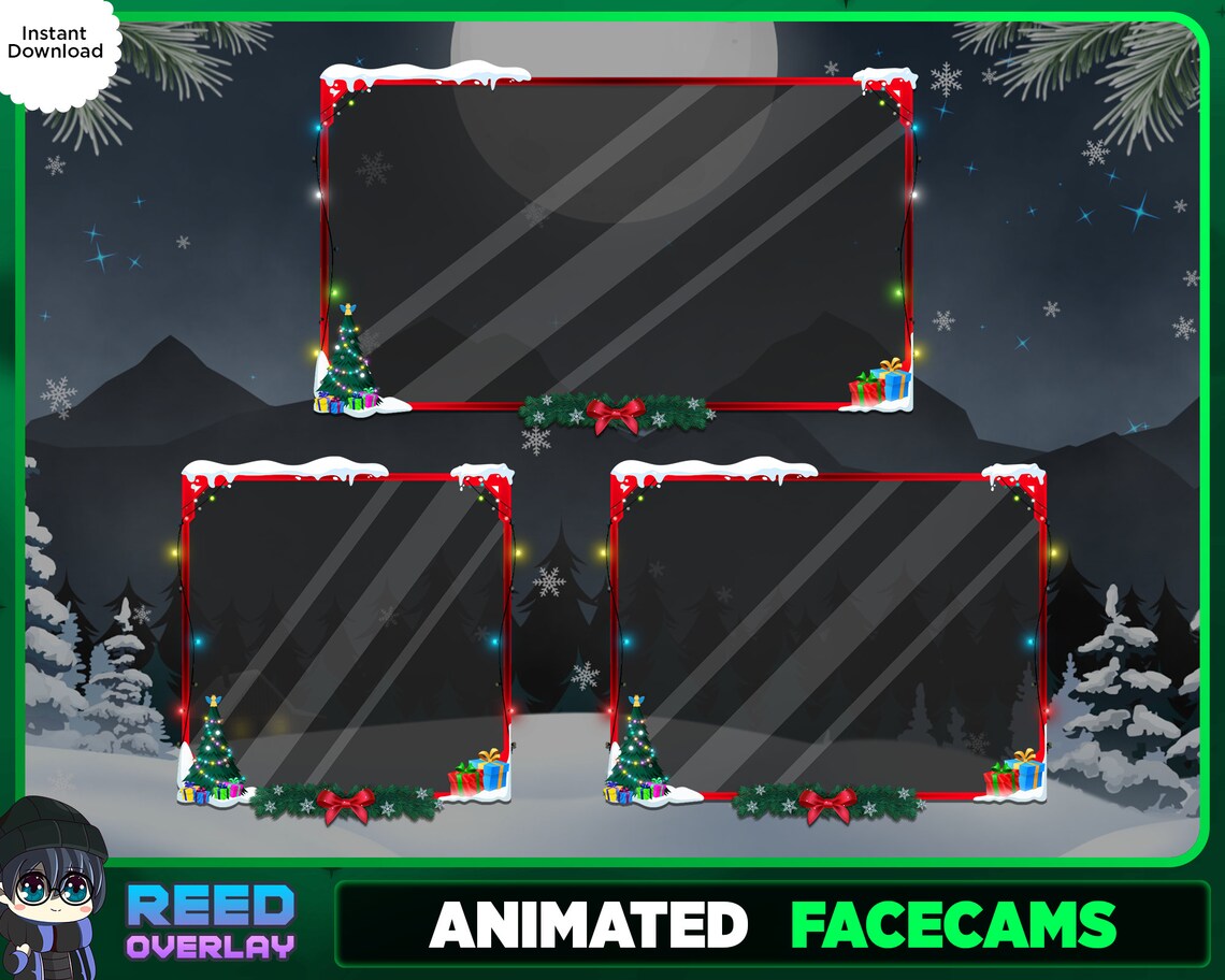 Full Animated Christmas Webcam Overlay Pack Xmas Tree Gift Box Stream ...