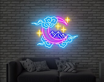 Mountain Moon Neon Sign - Etsy