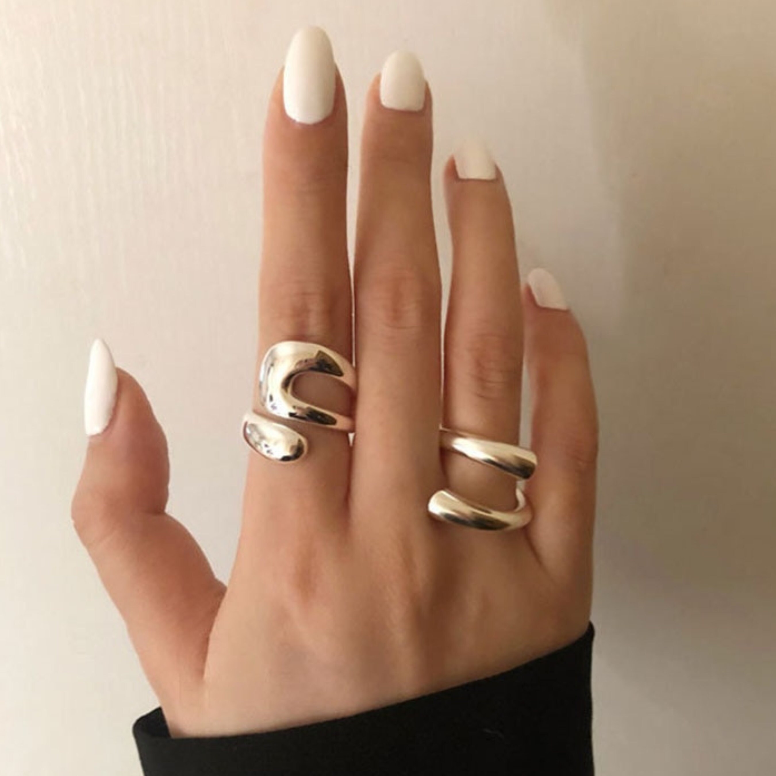 2pcs Chunky Rings Sterling Silver Adjustable Rings Everyday - Etsy ...