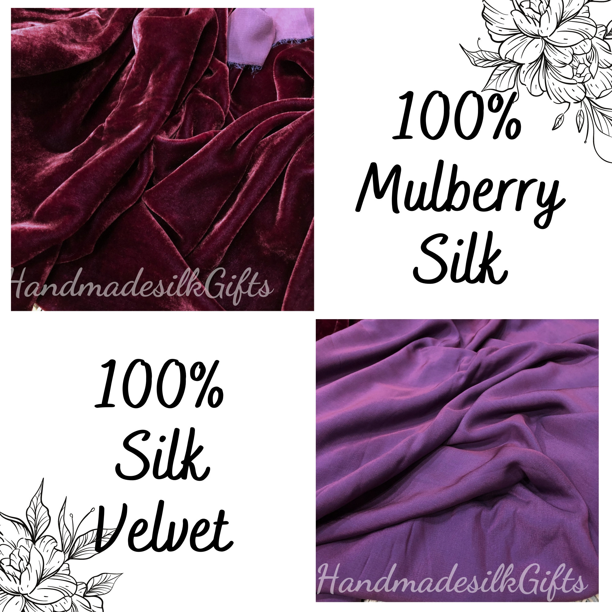 100% PURE MULBERRY SILK Velvet Fabric by the Yard Luxury Silk Velvet ...
