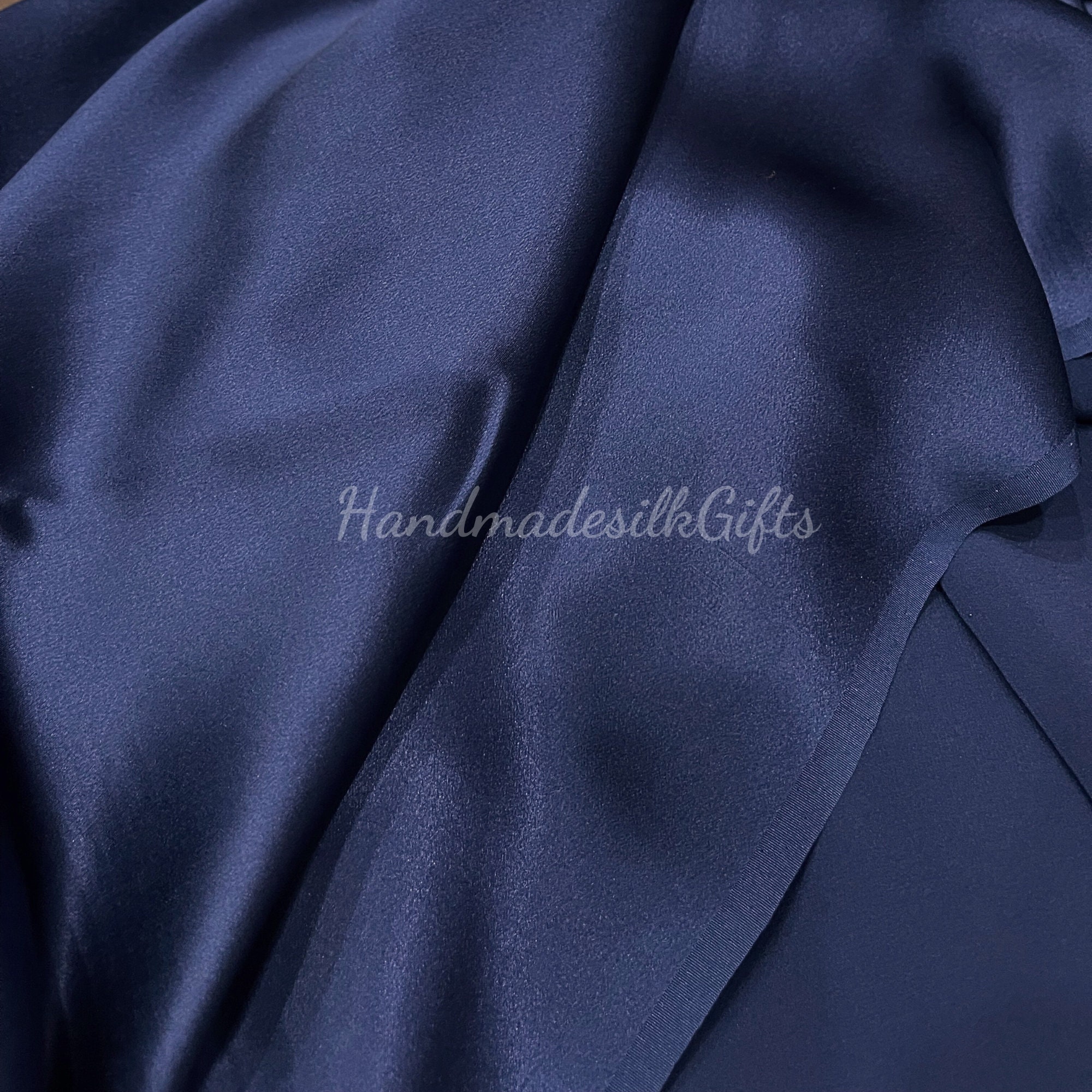 100% PURE MULBERRY SILK Fabric by the Yard Dark Navy Silk Satin Dress ...