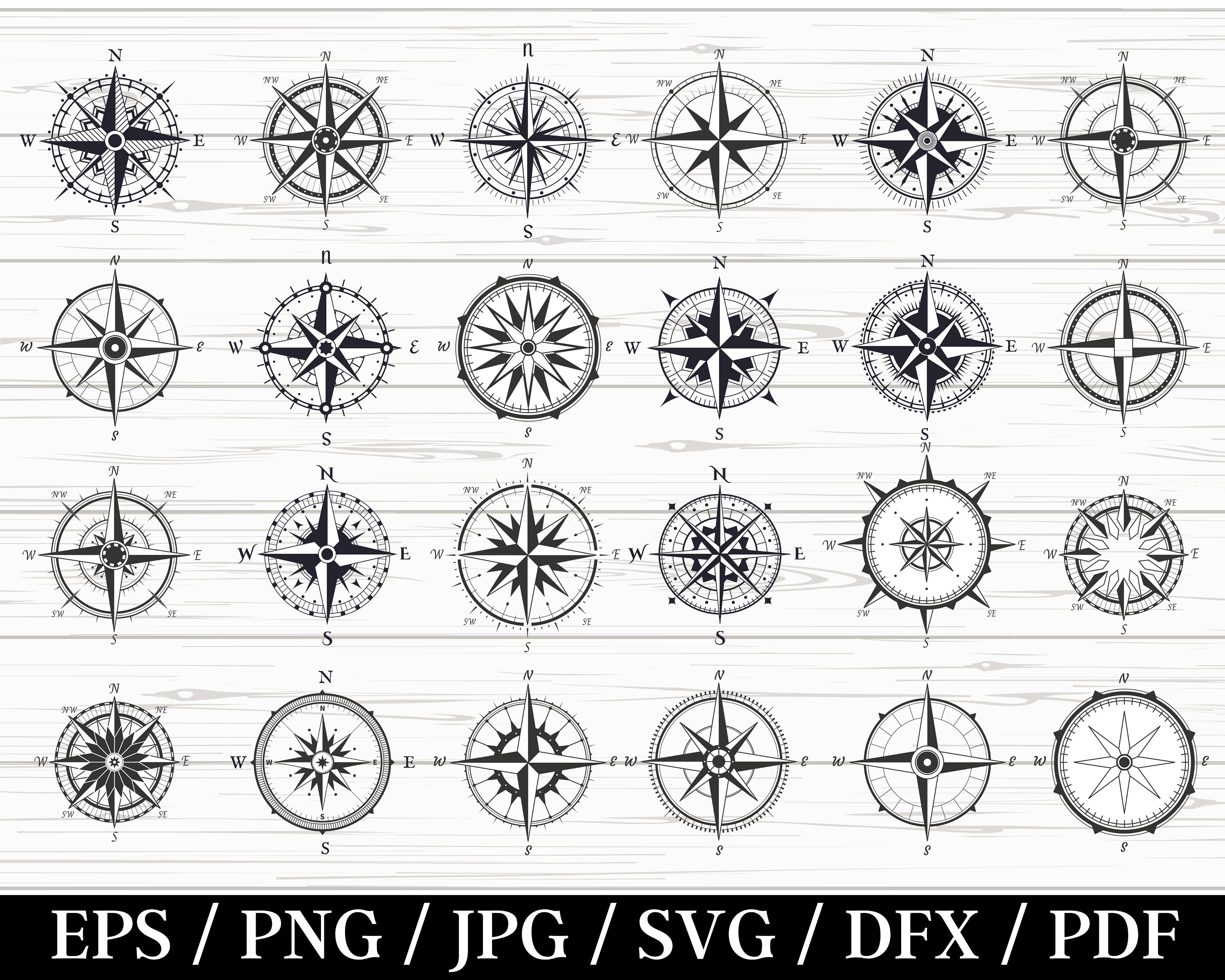 24 Compass SVG Bundle, Compass Rose Svg, Nautical Compass Svg, Compass ...