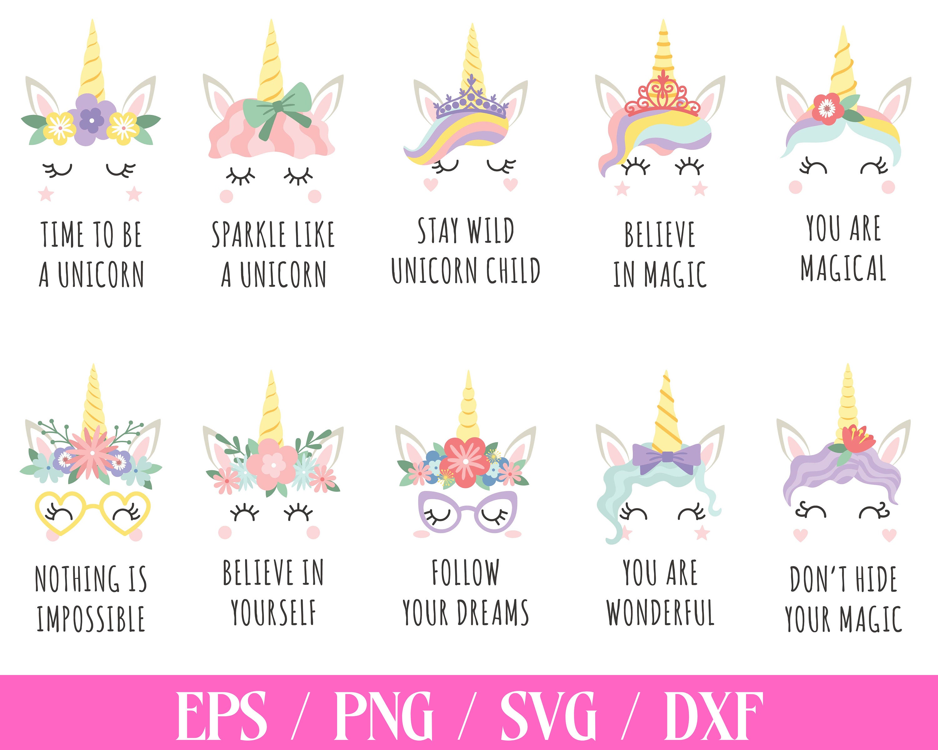 Unicorn Heads Clipart With Quoterainbow Unicorn Clip Artgold - Etsy