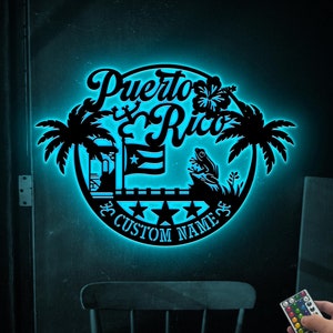 Personalized Puerto Rico Flag Metal Wall Art LED Light, Custom Puerto ...