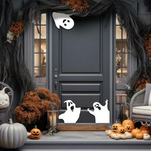 Set of 3 Ghosts Halloween Door Corner Sign, Door Topper, Door Trim ...
