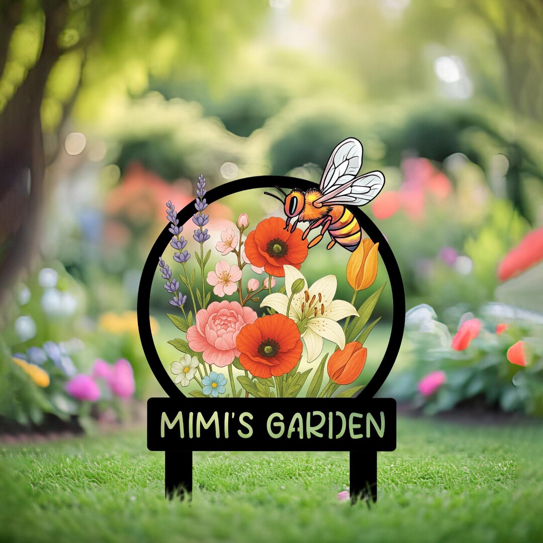 Personalized Bee Garden Sign With Stakes, Mother's Day Gift, Bee Flower ...