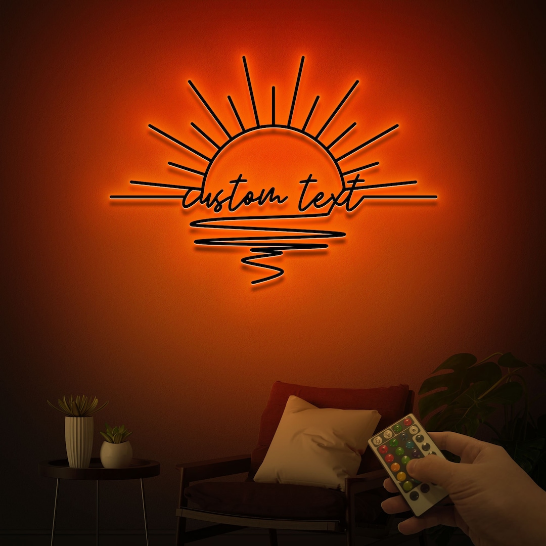 Custom Sun Wall Art LED Lights, Metal Sun Wall Decor, Abstract Sunrise ...