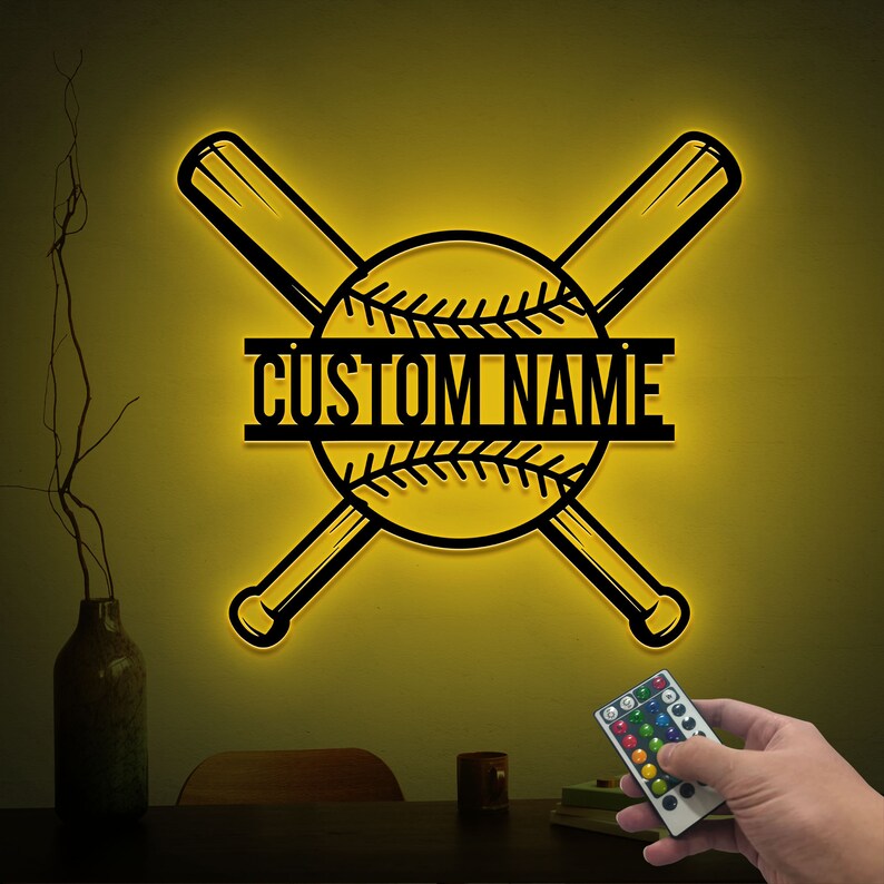 Custom Baseball Bat Metal Sign With LED Lights Baseball Name - Etsy