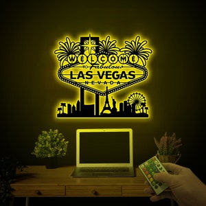 Welcome to Las Vegas Metal Sign With Led Light, Las Vegas Wall Art ...