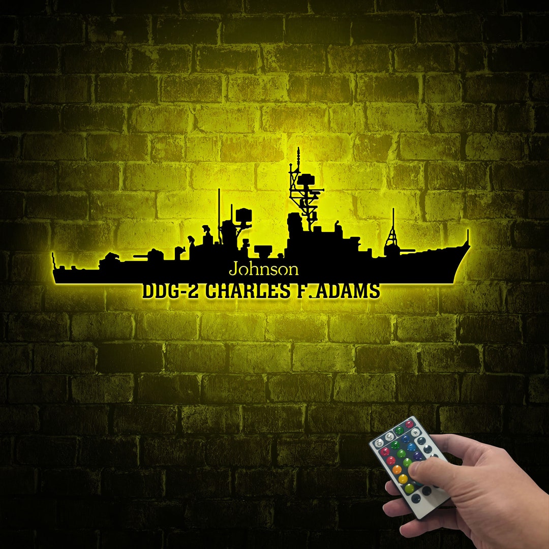 Custom US Navy Ships Metal Sign Wall Art With LED Lights, Battleship ...