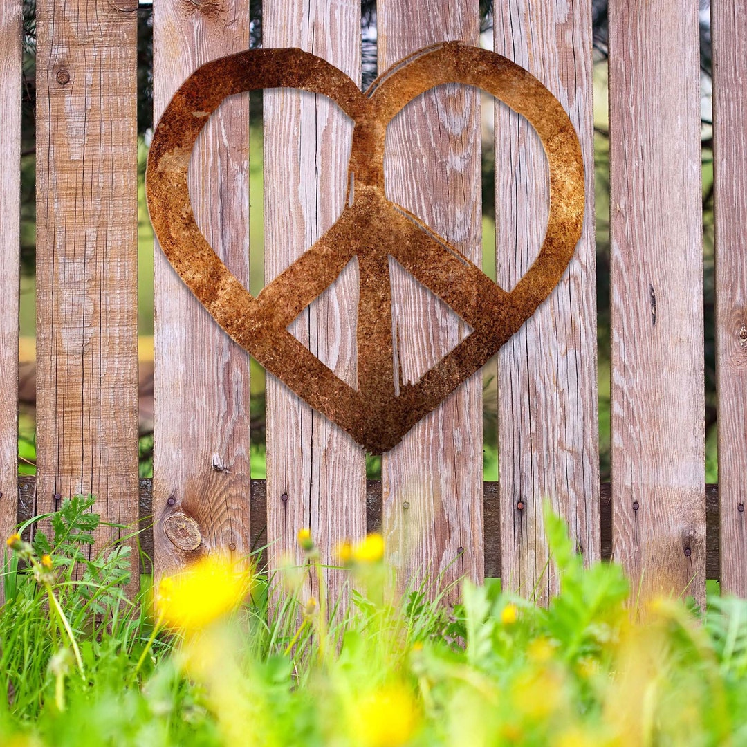 Peace Heart Rusty Metal, Love Heart Rusty Metal Sign, Valentine Sign ...