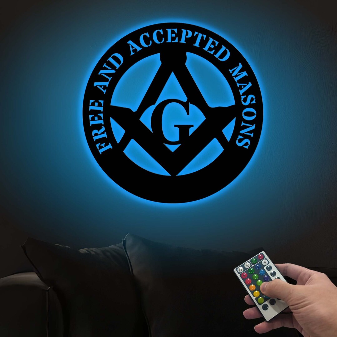 Masonic Freemason Metal Sign Wall Art With LED Light, Freemason Square ...