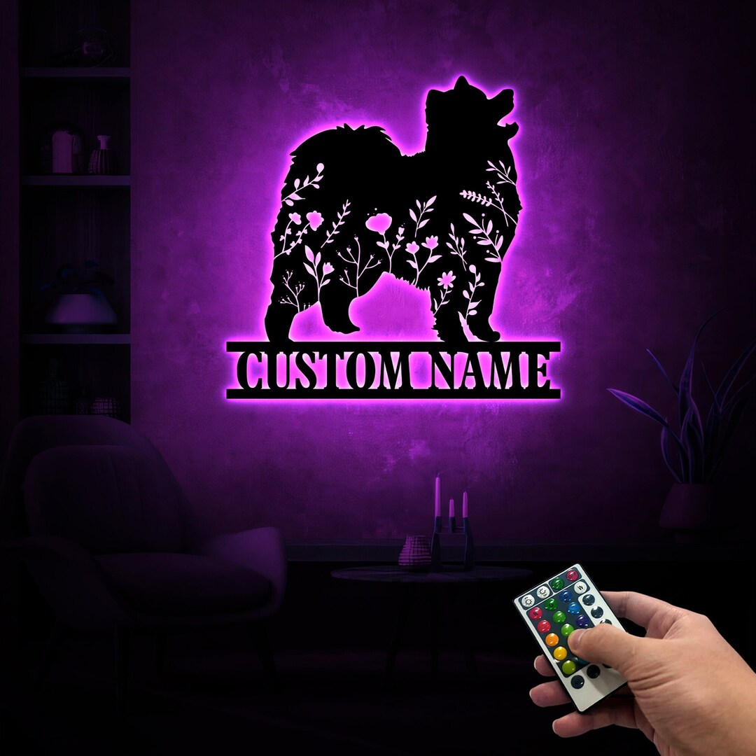 Custom Samoyed Dog LED Wall Art, Floral Steel Sign - Etsy