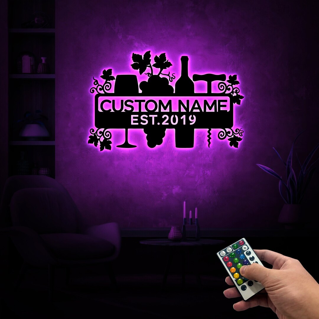 Custom Wine Club Sign With Led Light, Wine Club Decor, Wine Bar Sign ...