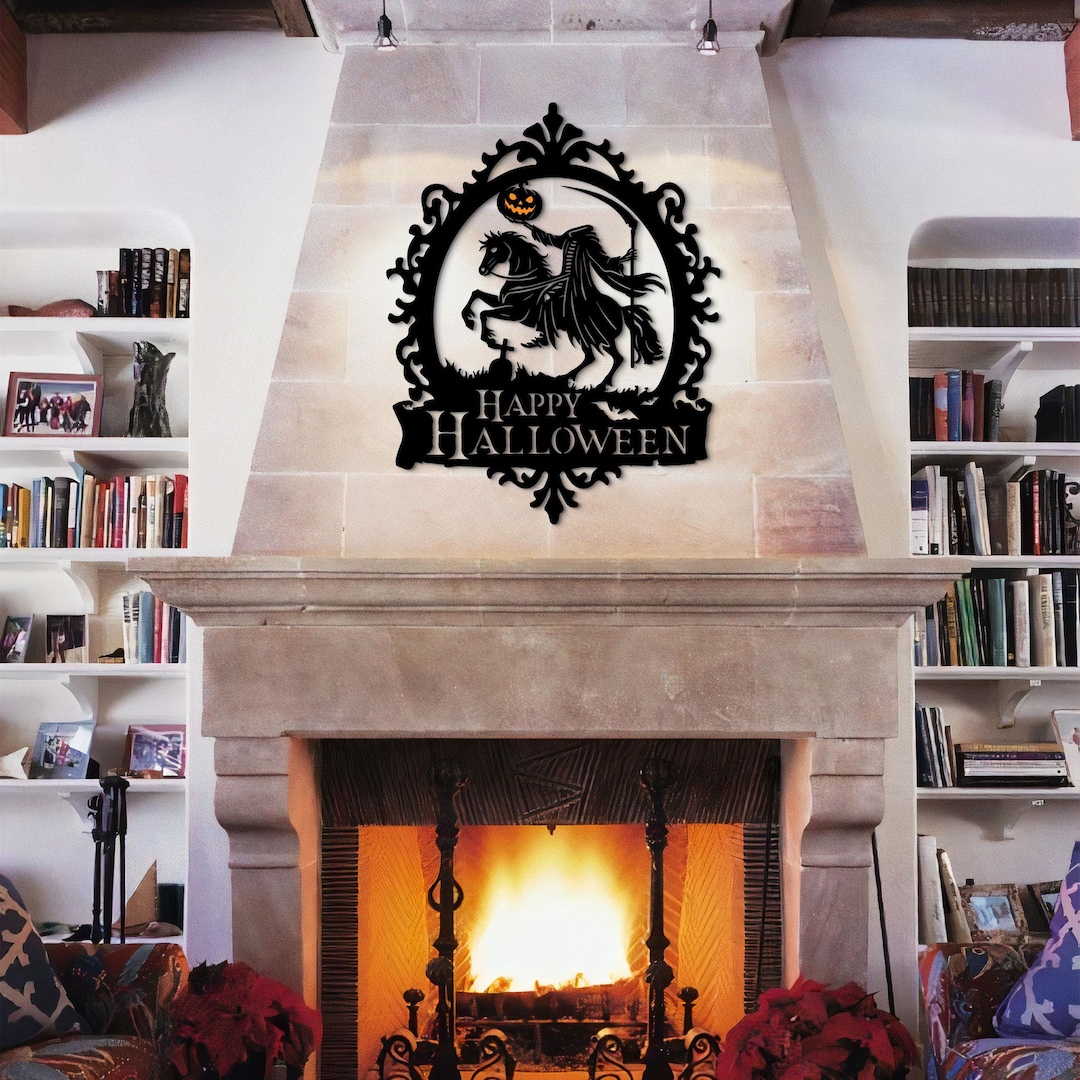 LED Headless Horseman Metal Halloween Sign, Spooky Party Decor - Etsy