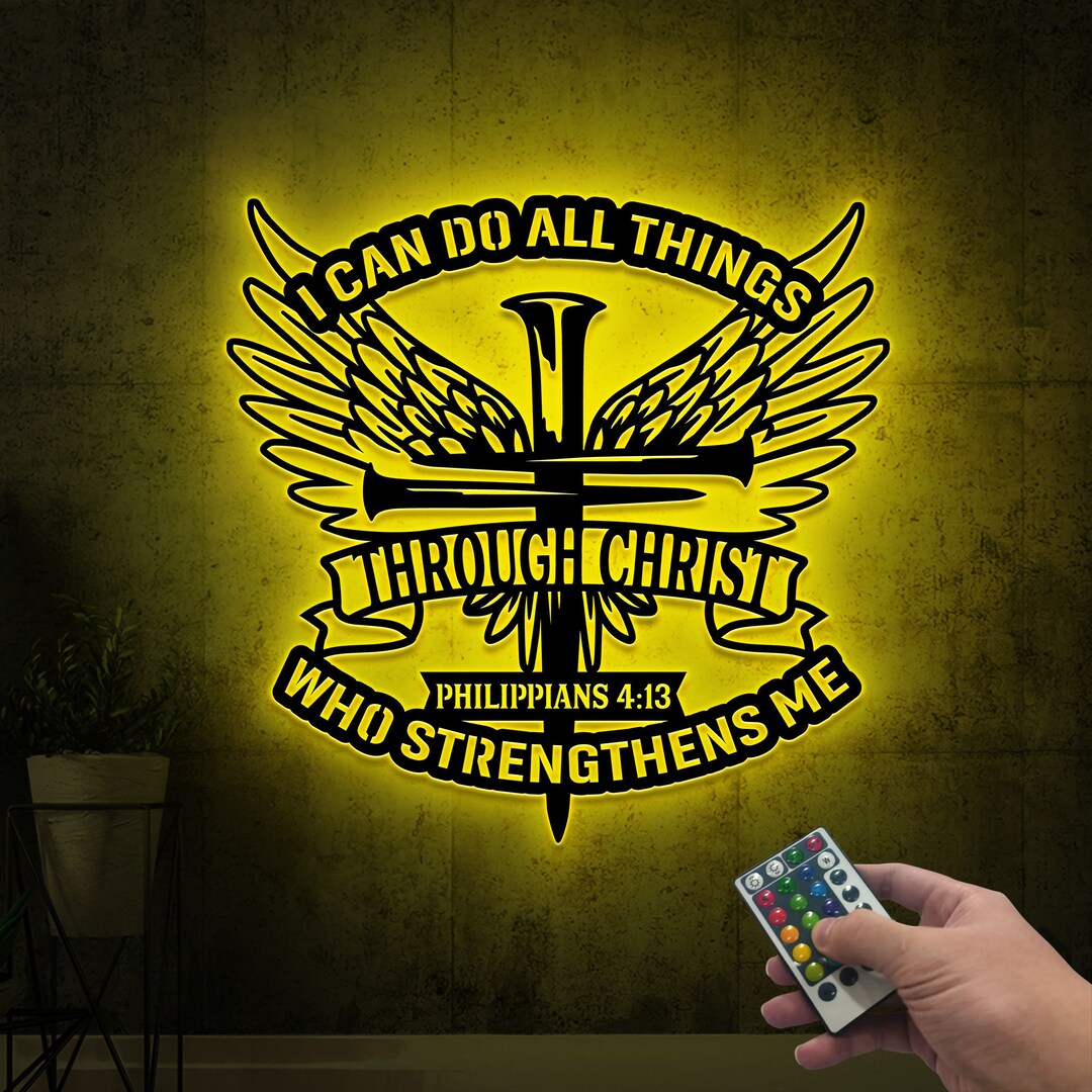 Christian Cross Metal Sign LED Lights, Christian Bible Art, Philippians ...