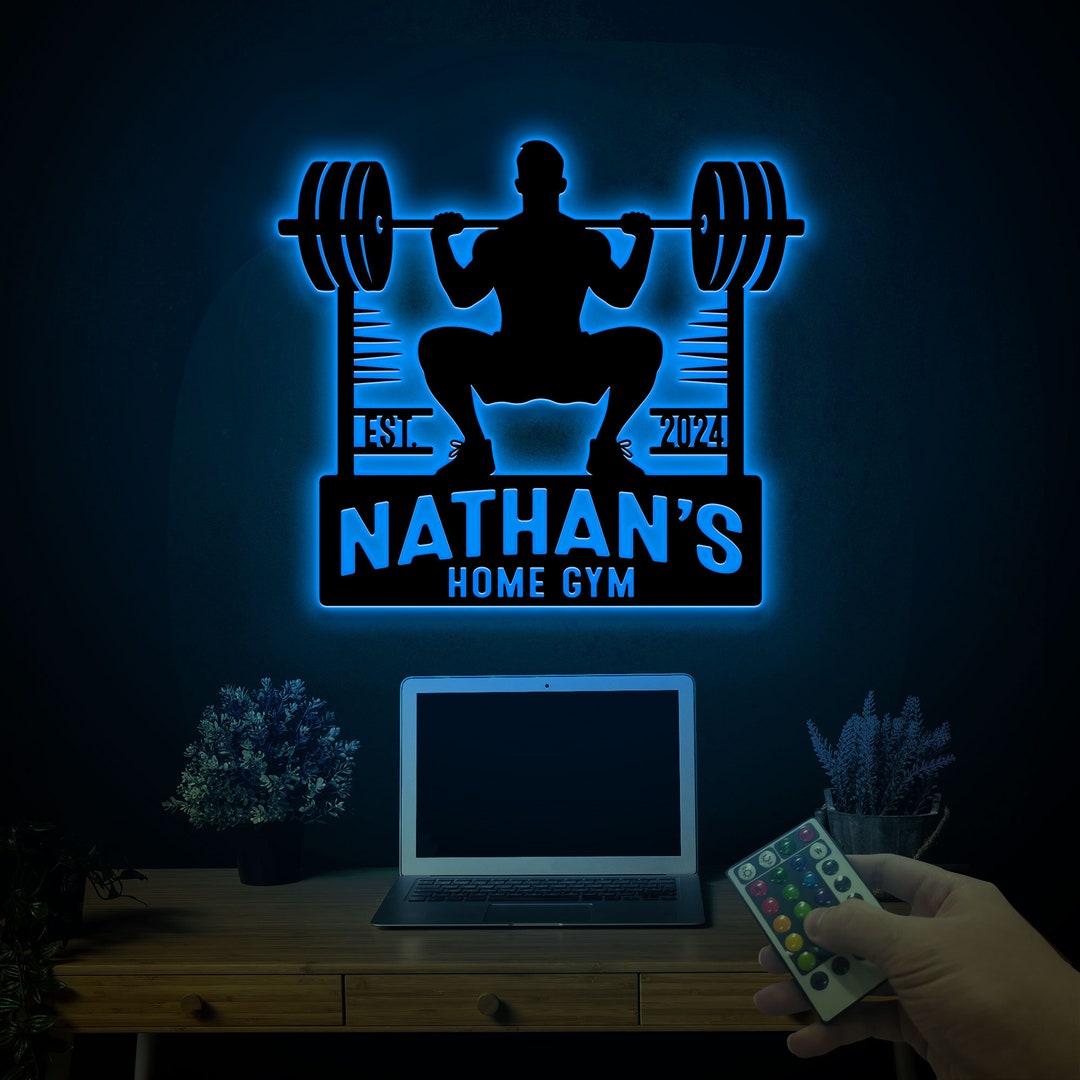 Personalized Home Gym Signs With Led Lights, Gym Sign Weight Lifting ...