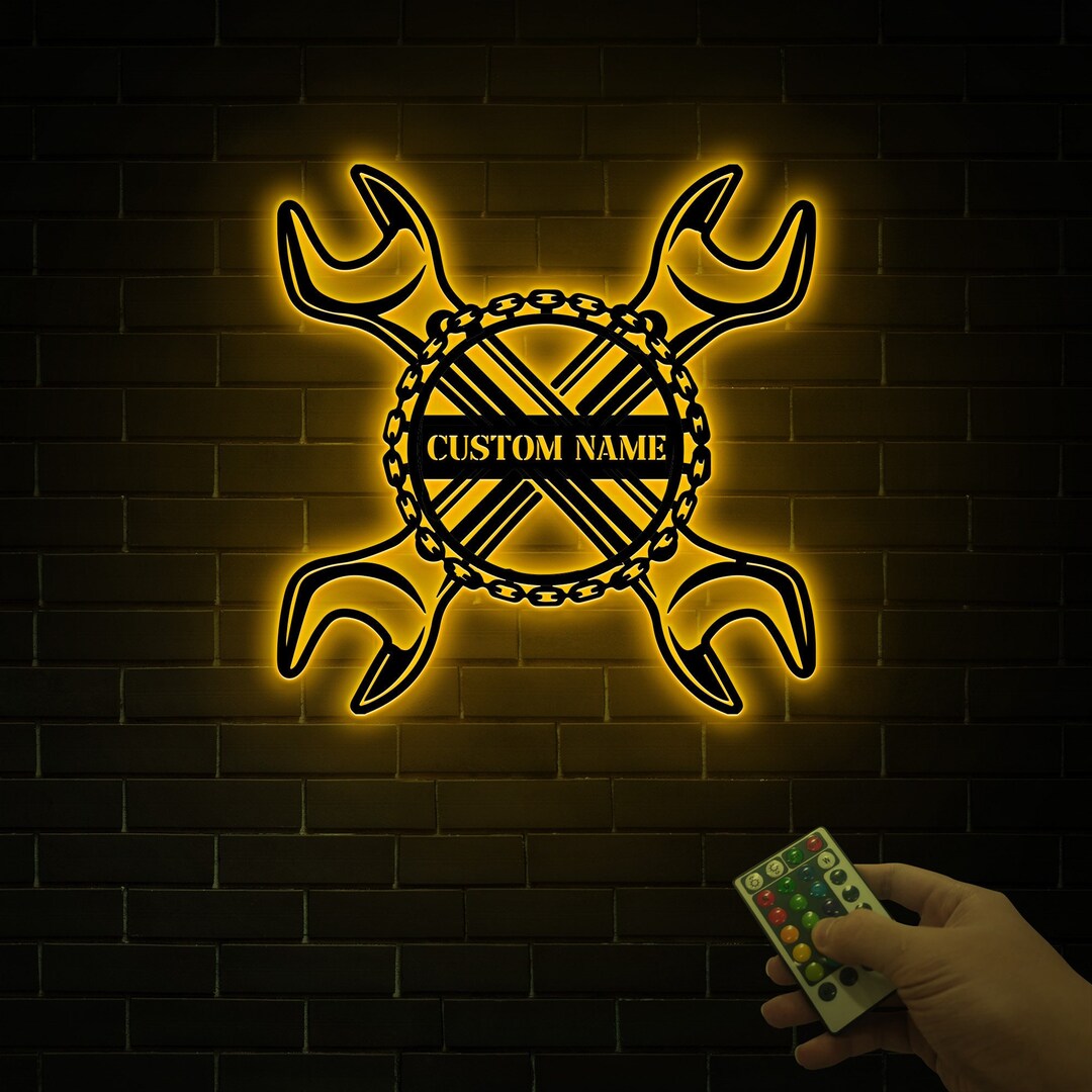 Custom Garage Metal Sign With Led Lights, Garage Decor, Dads Workshop ...