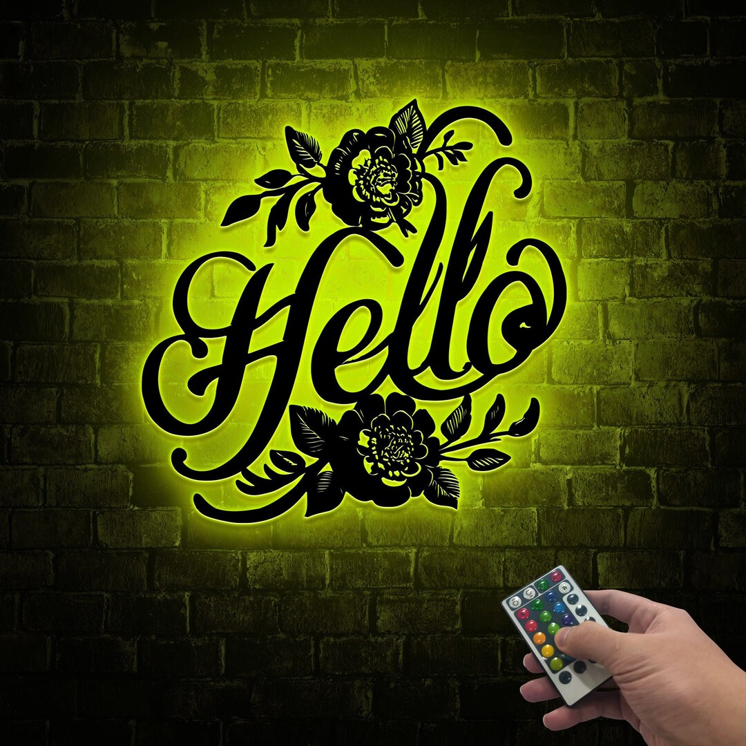 Hello Metal Wall Art With Led Lights, Hello Metal Sign, Welcome Sign ...