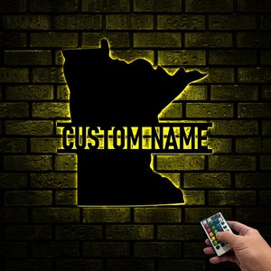 Custom Minnesota Sign With LED Lights, Metal Minnesota State Sign, US ...