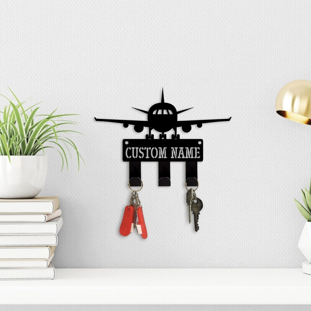 Custom Airplane Metal Key Holder, Pilot Name Sign, Metal Coat Rack ...