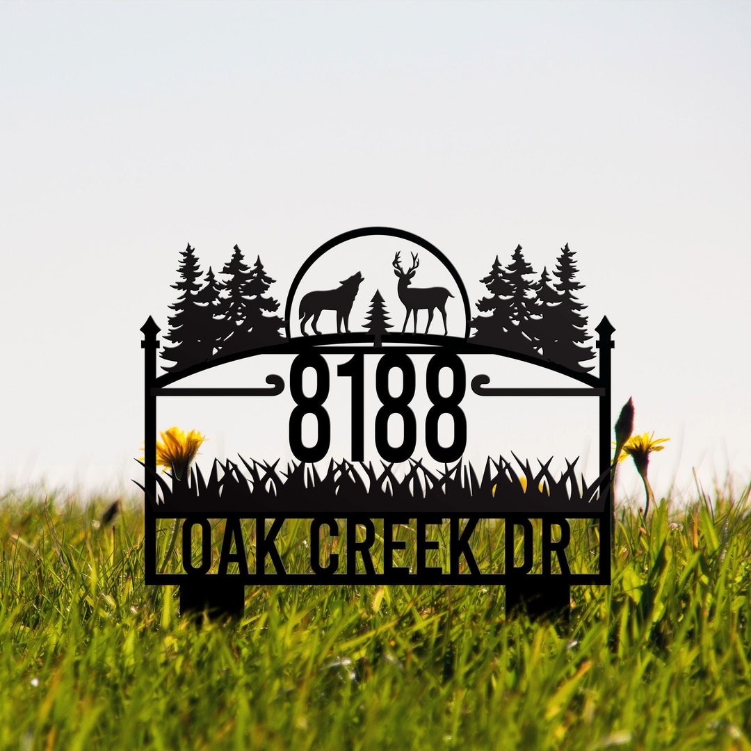 Personalized Stake Address Sign, Deer and Fox Address Sign, Outdoor ...