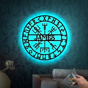 Personalized Viking Metal Sign With Light, Vegvisir Wall Art, Custom ...
