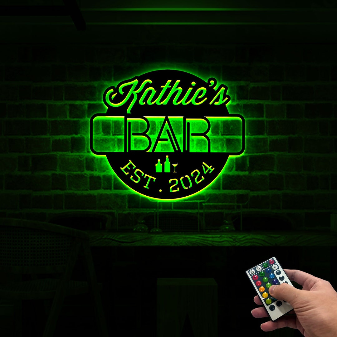 Custom Bar Metal Sign With LED Lights, Personalized Bar Metal Wall Art ...