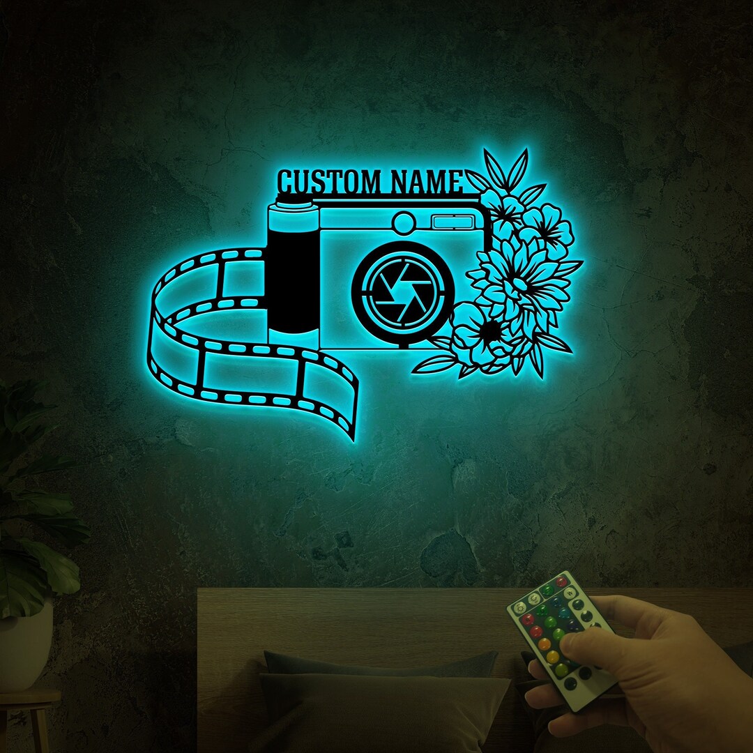 Custom Camera Metal Sign Led Lights, Photographer Name Sign Photography ...