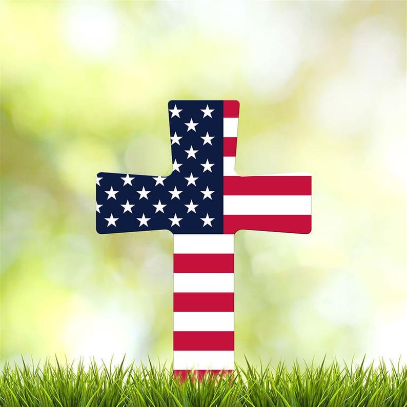 American Flag Cross Metal Stake, Patriotic Memorial Garden Sign - Etsy