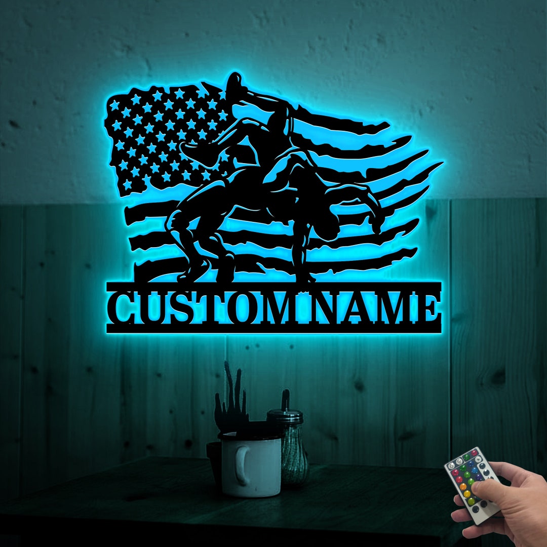 Personalized Wrestling Metal Sign Wall Art With Led Lights, Custom ...