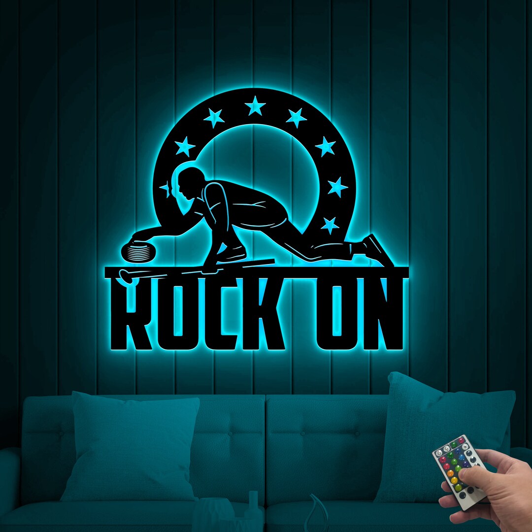 Rock on Curling Metal Sign With LED Lights, Curling Lover Gift, Sport ...