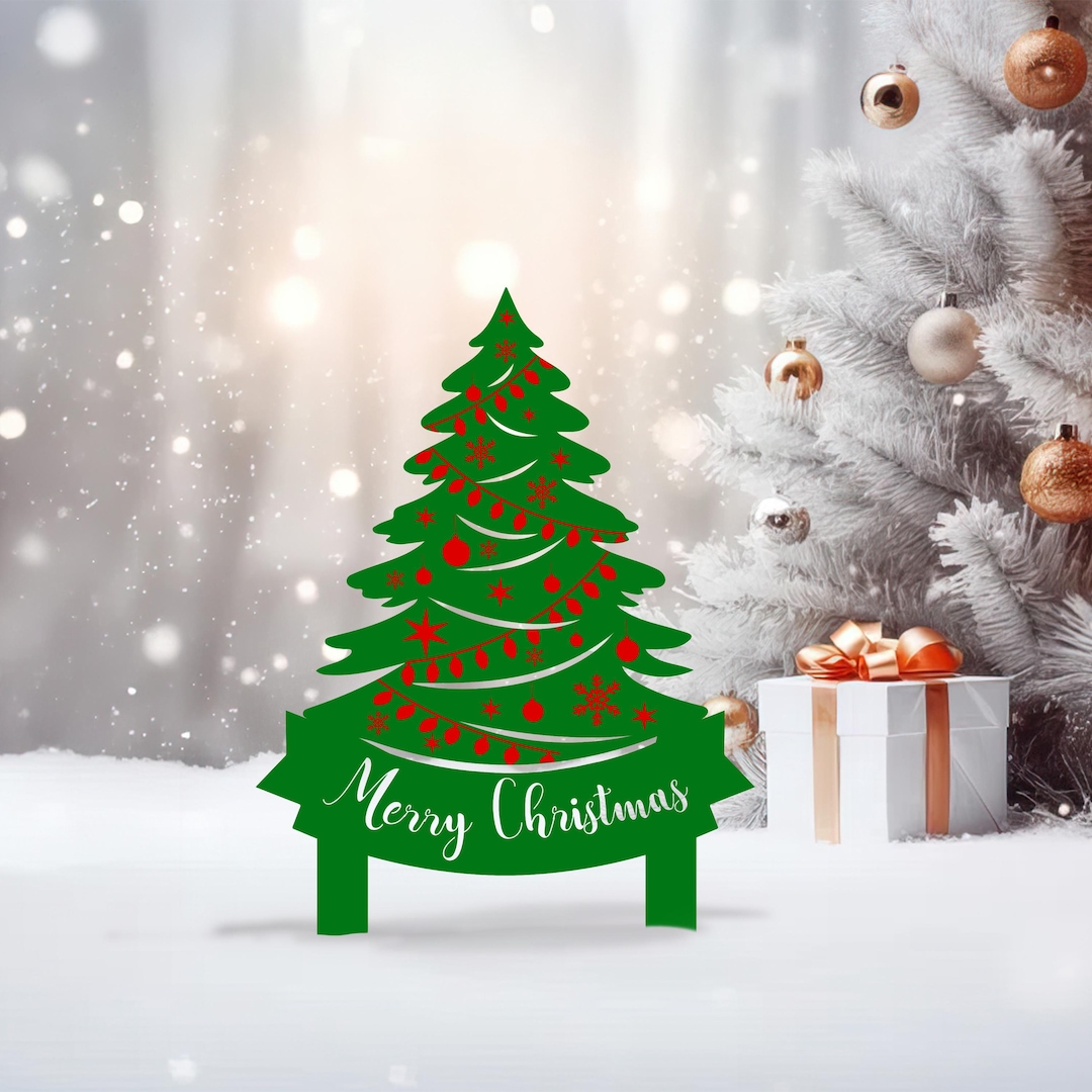 Christmas Tree Metal Yard Stake, Christmas Metal Sign, Merry Christmas ...