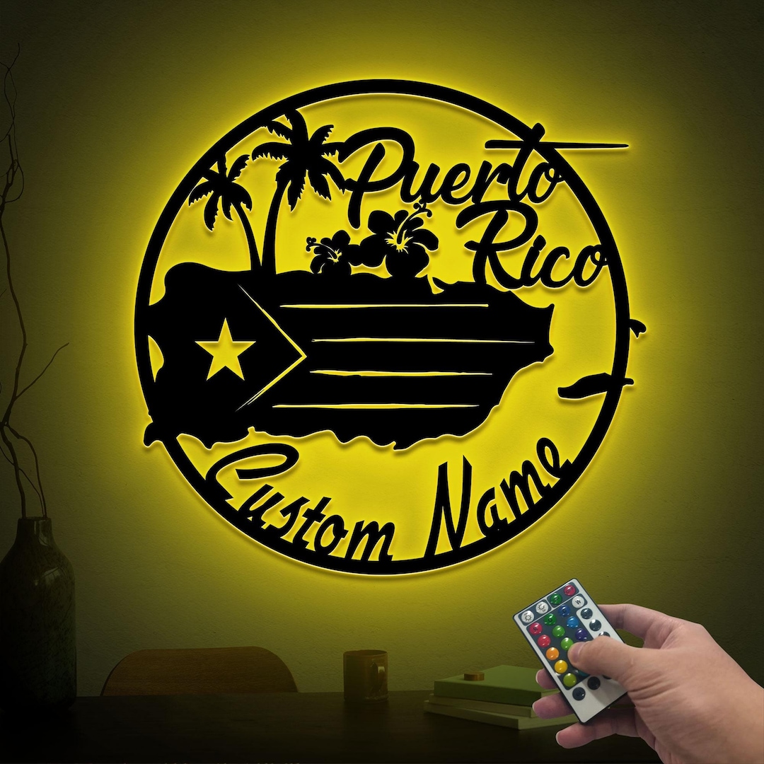 Personalized Puerto Rico Metal Sign Wall Art Led Lights, Custom Puerto ...