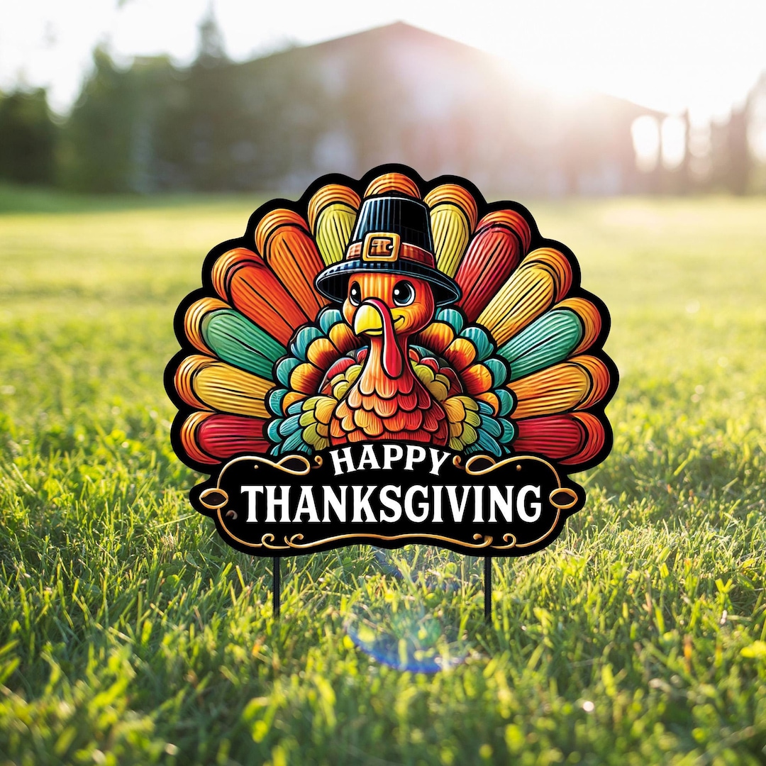 Thanksgiving Turkey Metal Garden Sign, Autumn Colors Happy Thanksgiving ...