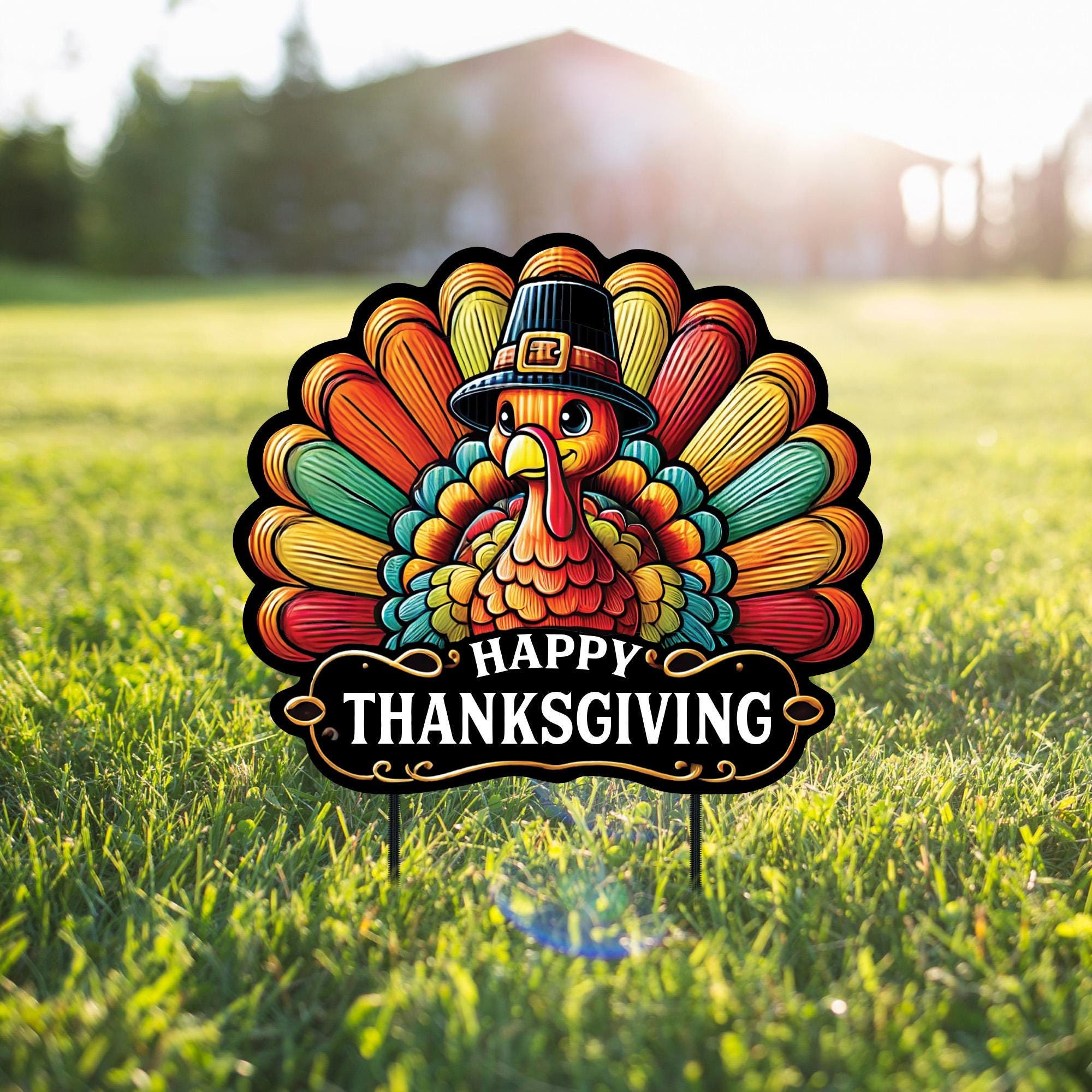 Thanksgiving Turkey Metal Garden Sign, Autumn Colors Happy Thanksgiving ...