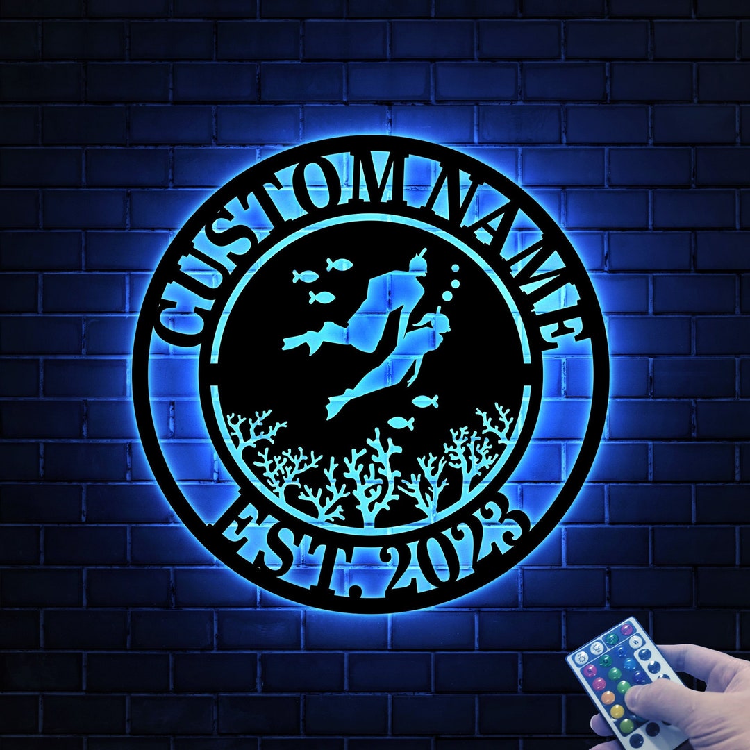Couple Scuba Diving Metal Wall Art Led Light, Scuba Diver Couple Sign ...