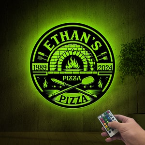 Custom Metal Pizza Oven Metal Sign Wall Art LED Lights, Personalized ...