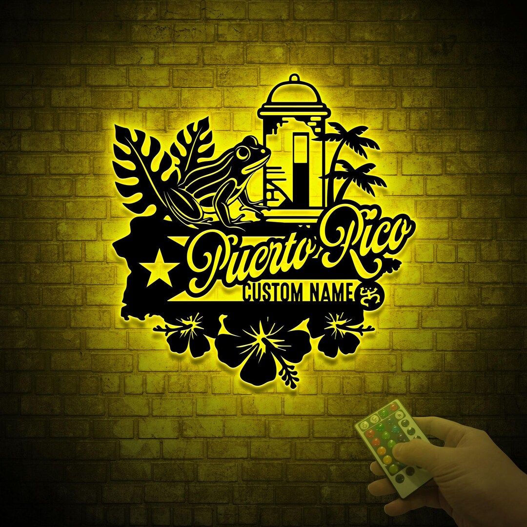 Custom Puerto Rico Metal Sign With Led Lights, Personalized Puerto Rico ...