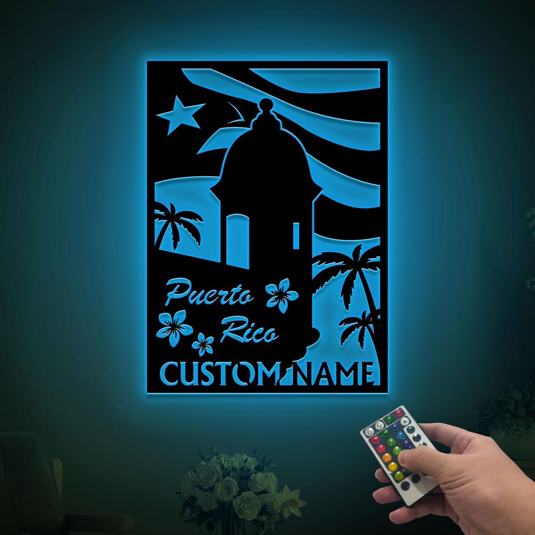 Personalized Puerto Rico Metal Sign Wall Art Led Lights, Custom Puerto ...