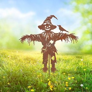 Rustic Scarecrow Garden Stake, Rusty Metal Halloween Decor, Metal ...