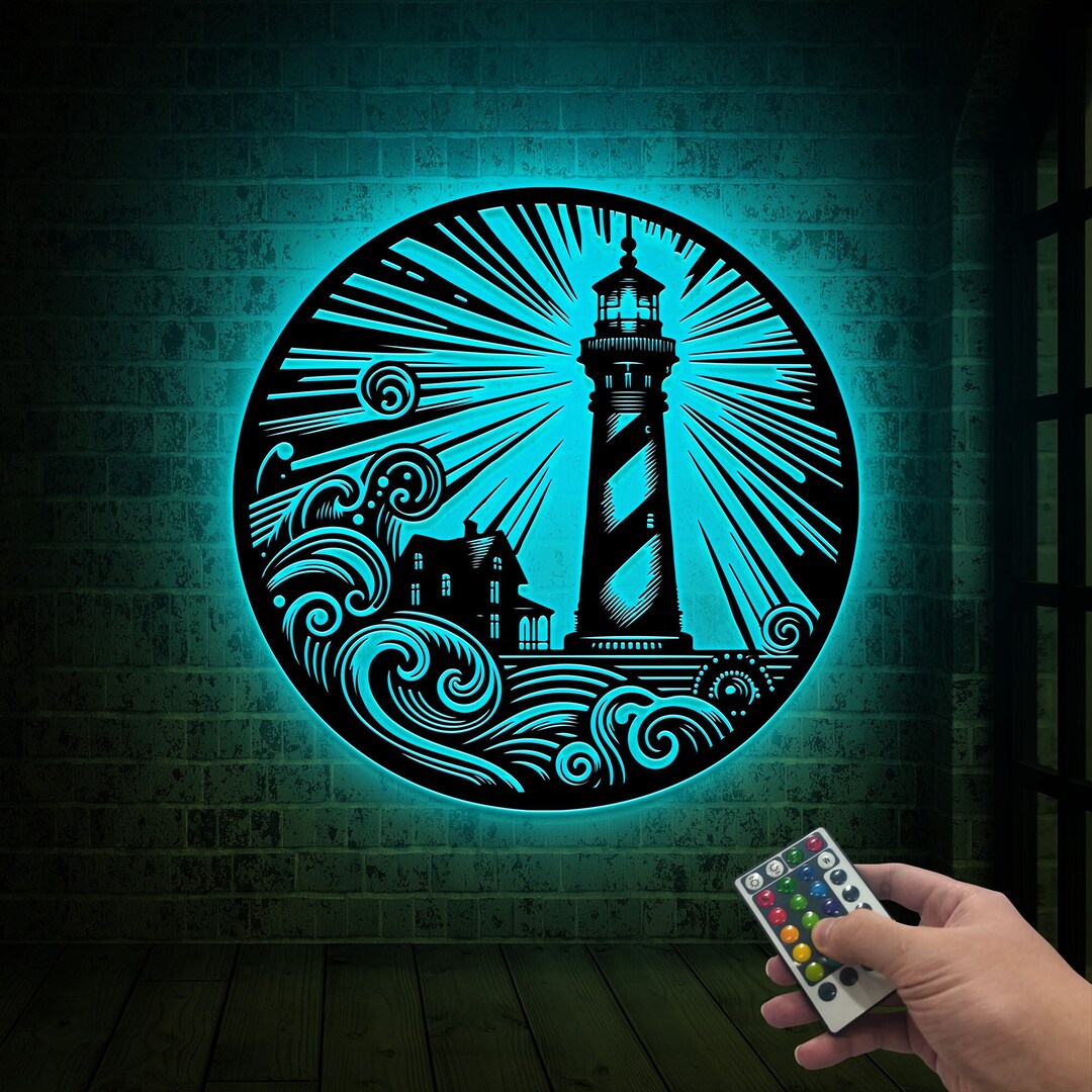 Lighthouse Metal Wall Art With Led Lights, Lighthouse Sunrise Sign ...