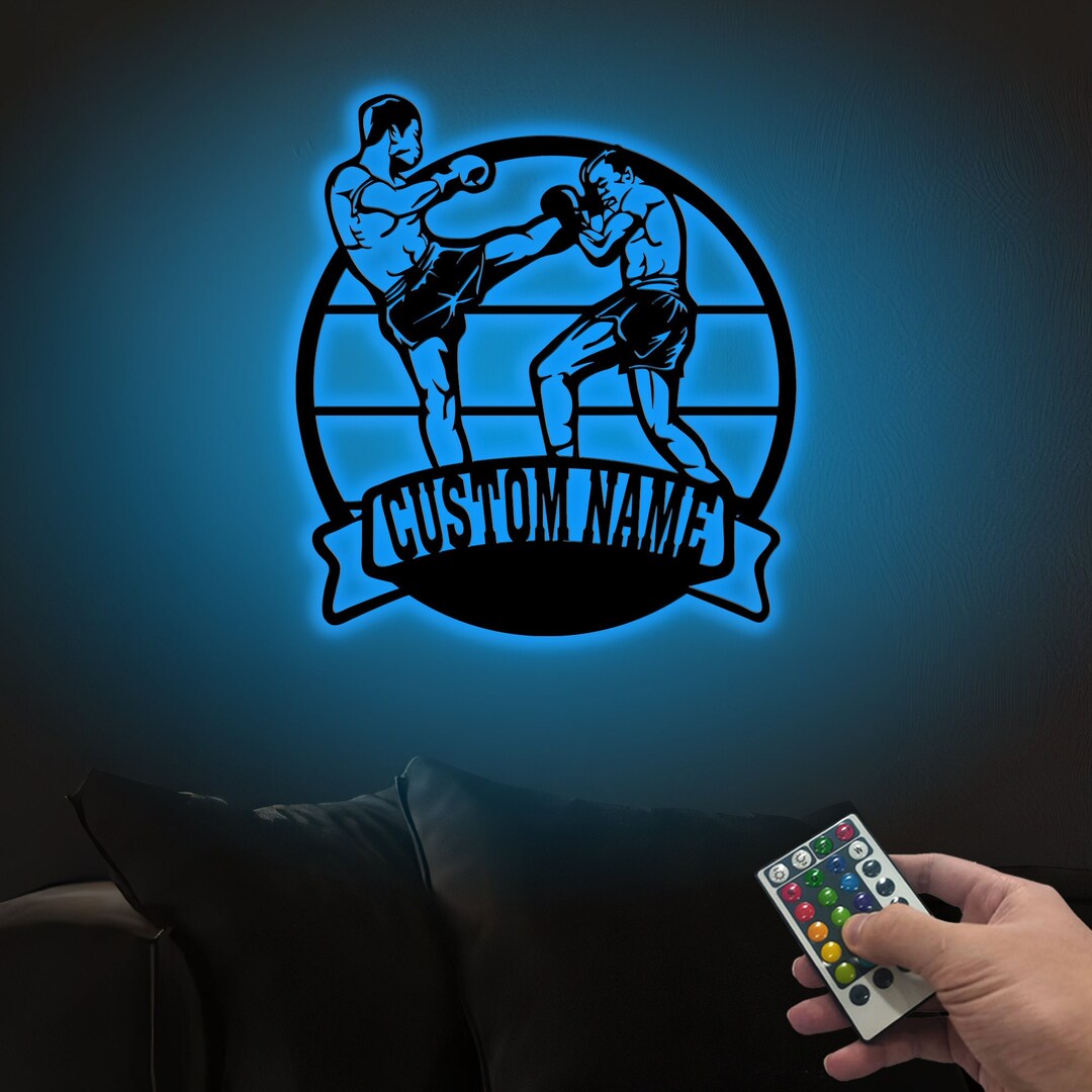 Custom Kickboxing Metal Wall Art With LED Lights, Personalized Martial ...