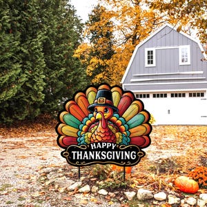 Thanksgiving Turkey Metal Garden Sign, Autumn Colors Happy Thanksgiving ...