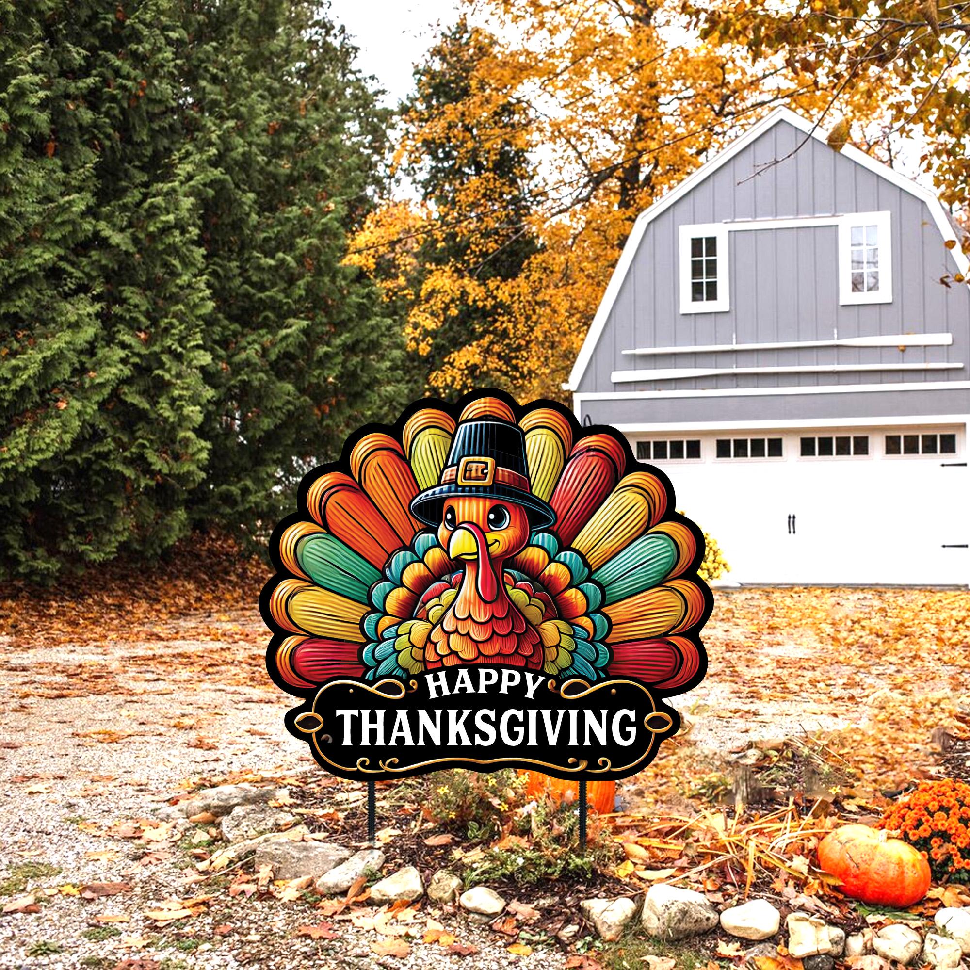 Thanksgiving Turkey Metal Garden Sign, Autumn Colors Happy Thanksgiving ...