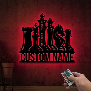 Personalized Chess Metal Sign Wall Art With Led Lights, Custom Chess ...