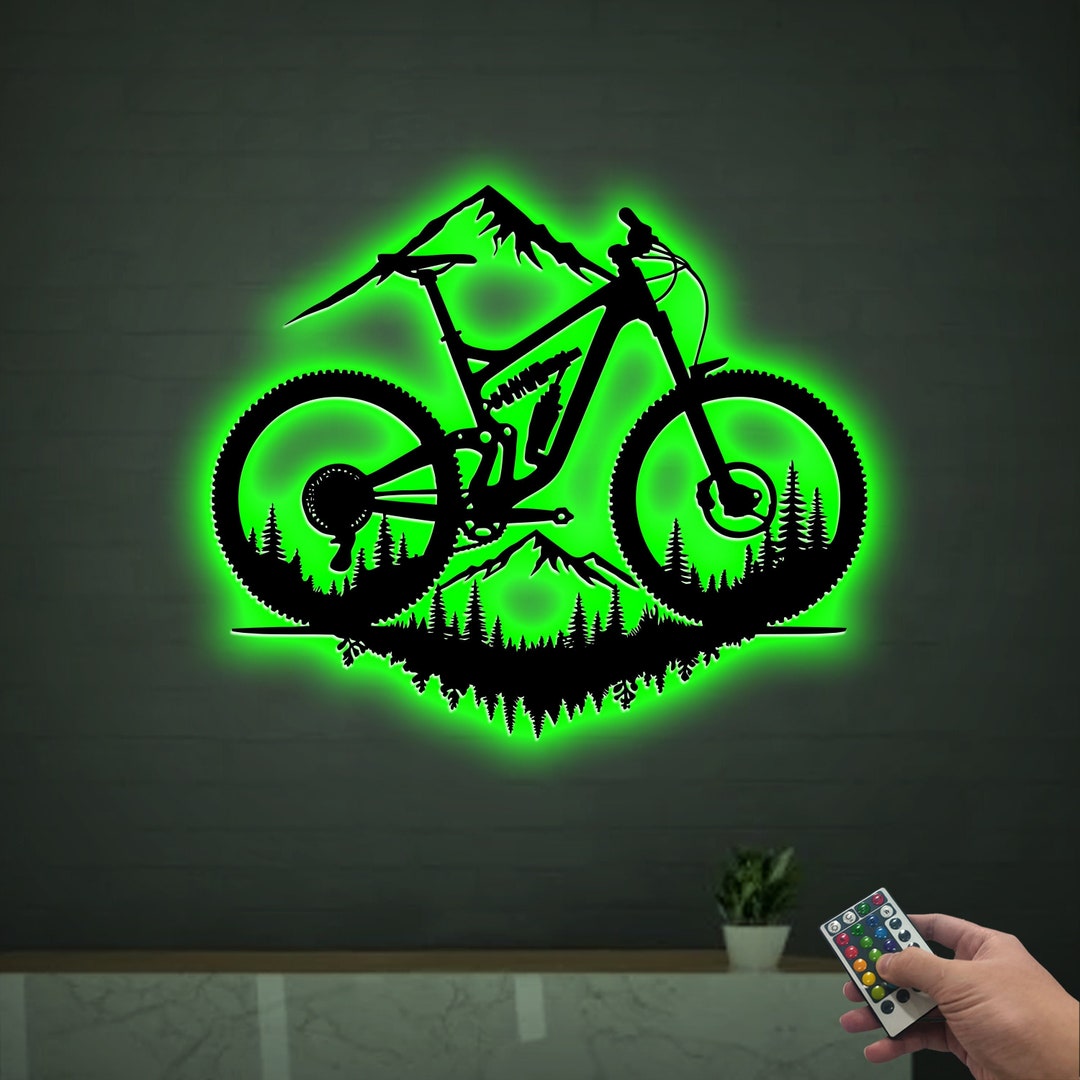 Mountain Bike Metal Sign With Led Lights, Metal Bicycle Wall Decor ...