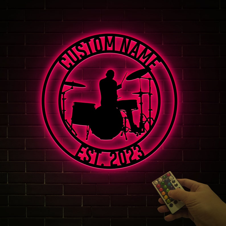 Drummer Male Metal Wall Art With Led Light Drum Teacher Gift - Etsy
