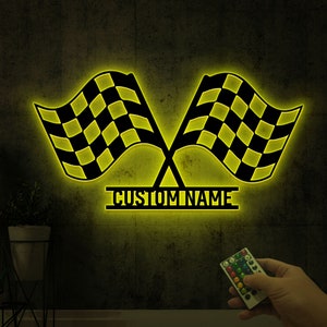 Custom Car Racing Metal Sign With LED Lights, F1 Flag Sign, Finish ...